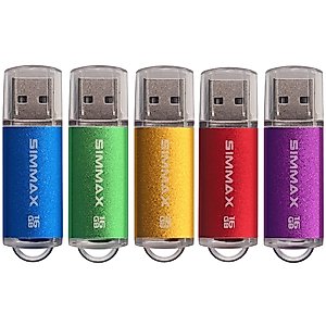 SIMMAX 5 Pack 16GB USB 2.0 Flash Drive Memory Stick Thumb Drive Pen Drive with Led Indicator (Green Purple Red Gold Blue)