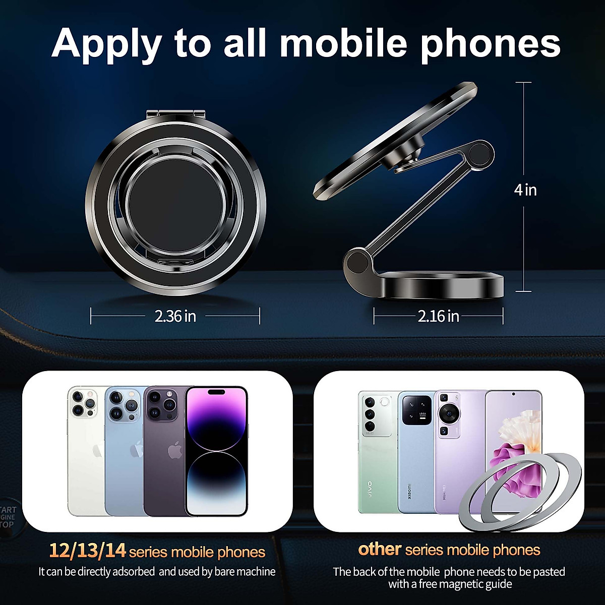 JTRSL for Foldable Magsafe car Mount - 360° Base Rotating Car Dashboard Magnetic Cell Phone Holder, Powerful Magnet Car Phone Holder, Compatible with All Smartphones-MagSafe Car Accessories