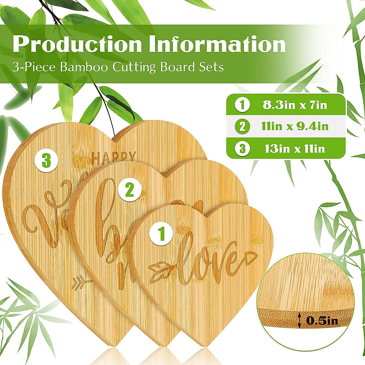 3 Pcs Valentine's Day Heart Shaped Cutting Board Wood Bamboo Serving Board 13in 11in 8.3in Charcuterie Bread Board Cheese Serving Platter for Valentine's Day Wedding Anniversary Birthday (Romantic)