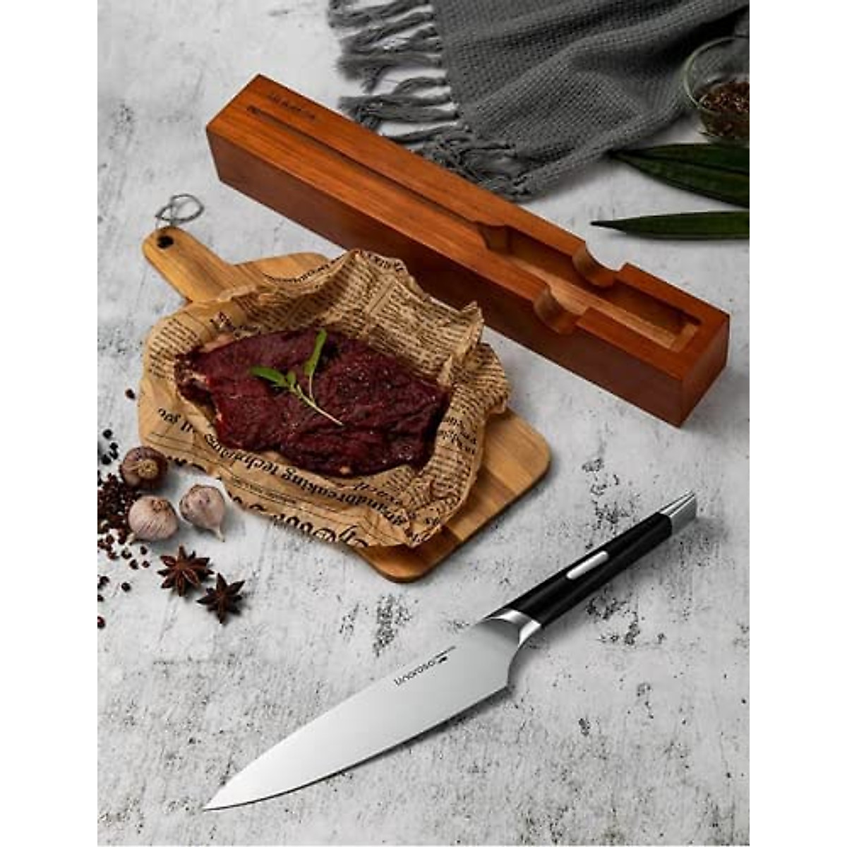 linoroso Chef Knife Kitchen Knife Ultra Sharp Cooking Knife, 7 inch Precision Forged German High-Carbon Stainless Steel Cutting Knife with Exquisite In-Drawer Knife Block- MAKO Series