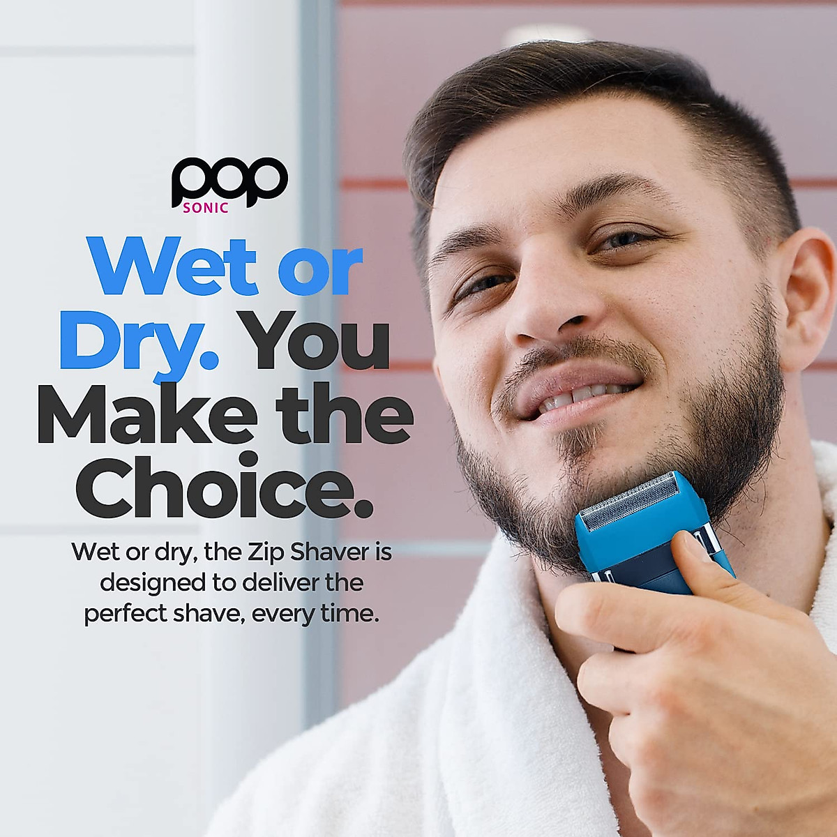 Pop Sonic Zip Compact Shaver for Men (Blue) - Advanced Foil Technology Men's Electric Shavers - Splash Proof Face Shaver - Wet & Dry Electric Balder - Compact Size for Home, Gym, Travel