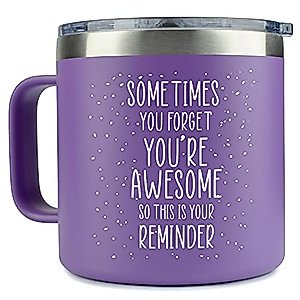 Inspirational Gifts for Women –Stainless Steel Coffee Purple Mug/Tumbler 14oz “Sometimes You Forget You’re Awesome” – Idea, Thank You, Motivational, Best Friend, Her, Female, Friendship, Birthday