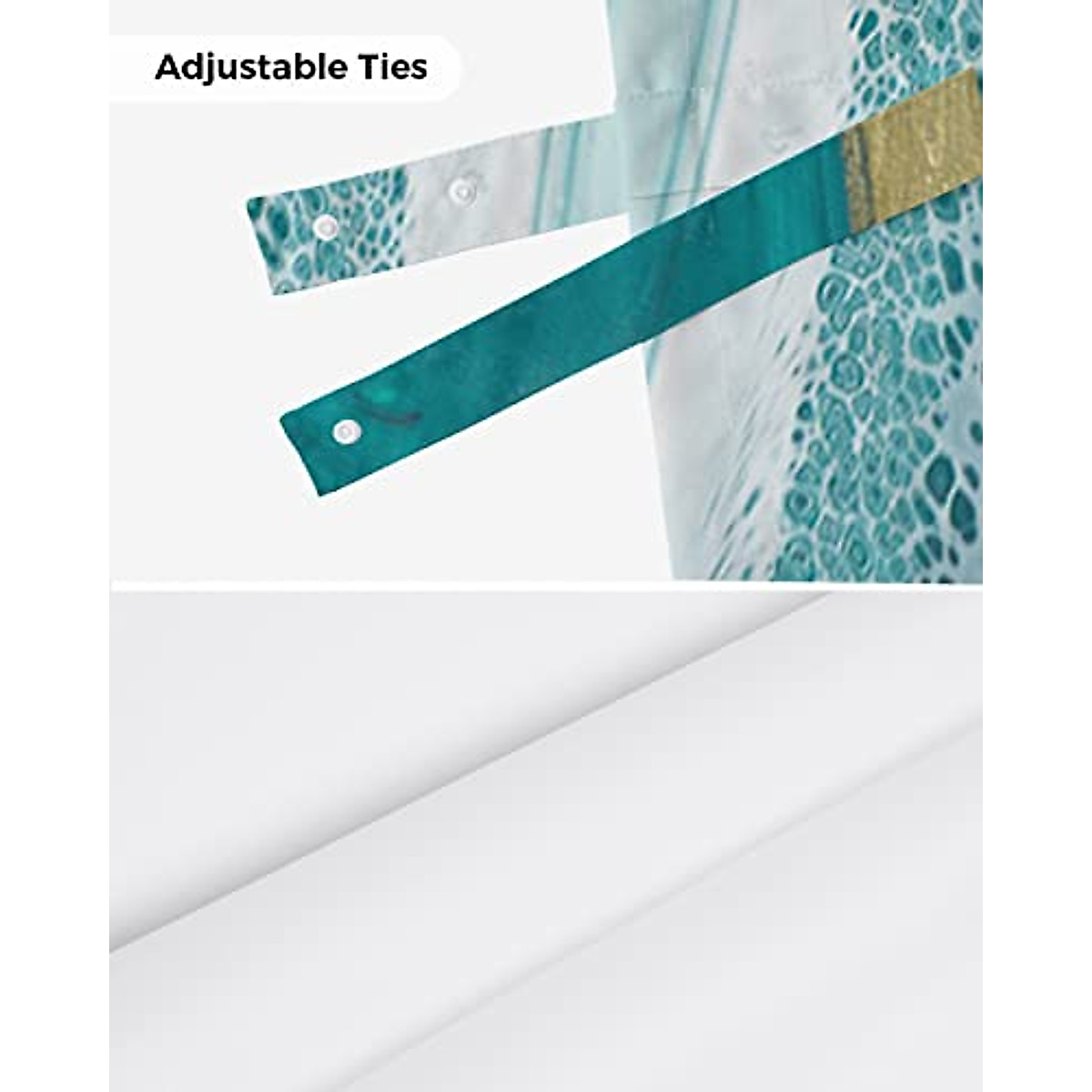 Abstract Tie Up Valance for Kitchen Windows, Turquoise White Gold Marble Texture Tie-up Curtain Shade Valances 42"x12" Rod Pocket Short Curtains Window Treatment for Living Room Stone Fluid Art