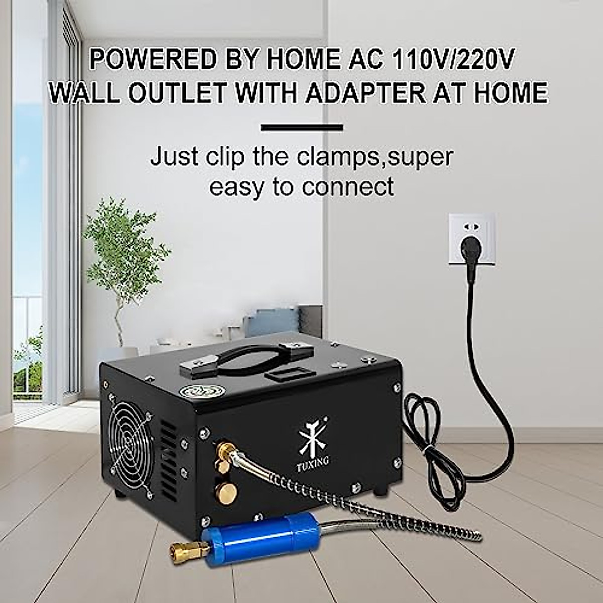 TUXING 4500Psi PCP Air Compressor,PCP Rifle/Pistol and Paintball Tank Air Pump, Powered by 12V Car DC or Home 110V AC with Power Converter and Built-in Water Oil Filter