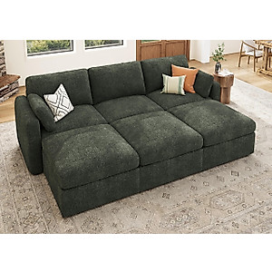 HONBAY Modular Sectional Sofa, Sectional Couch with Storage Seats, Sleeper Chenille Sectional Couches for Living Room, Green