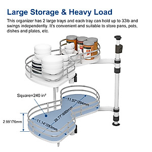 VADANIA Right Swing Pull Out Organizer for 32" Blind Corner Kitchen Cabinet, 2 Tiers Swing Tray, Soft Close, Right Handed Open