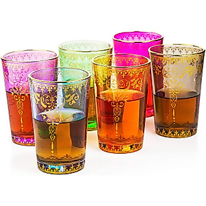 The Wine Savant Moroccan Glasses Artisan Hand-Made Multipurpose 170 ml 6 oz Tea and Wine Morrocan Tumbler Marrakech & Casablanca Tea Cups Set of 6 (6 Colors)