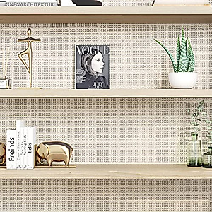 FunStick Beige Wallpaper Stick and Peel for Bedroom Waterproof Grasscloth Peel and Stick Wallpaper Textured Geometric Wall Paper Self Adhesive Beige Contact Paper for Cabinets Walls Shelves 12"x200"