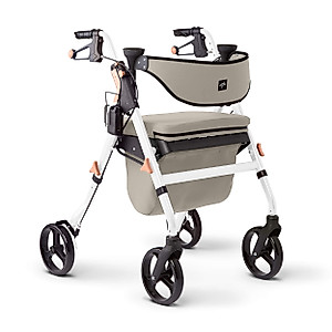 Medline Premium Empower Rollator Walker with Seat, Comfort Handles and Thick Backrest, Folding Walker for Seniors, Microban Protection, 8" Wheels, White Frame