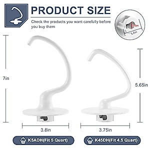 Dough Hook for Kitchen Aid Stand Mixer K45DH Coated Dough Hook fit for 4.5-5 QT Tilt-Head Stand Mixers K45 K45SS KSM90 KSM110 KSM150 KSM75 by MIFLUS
