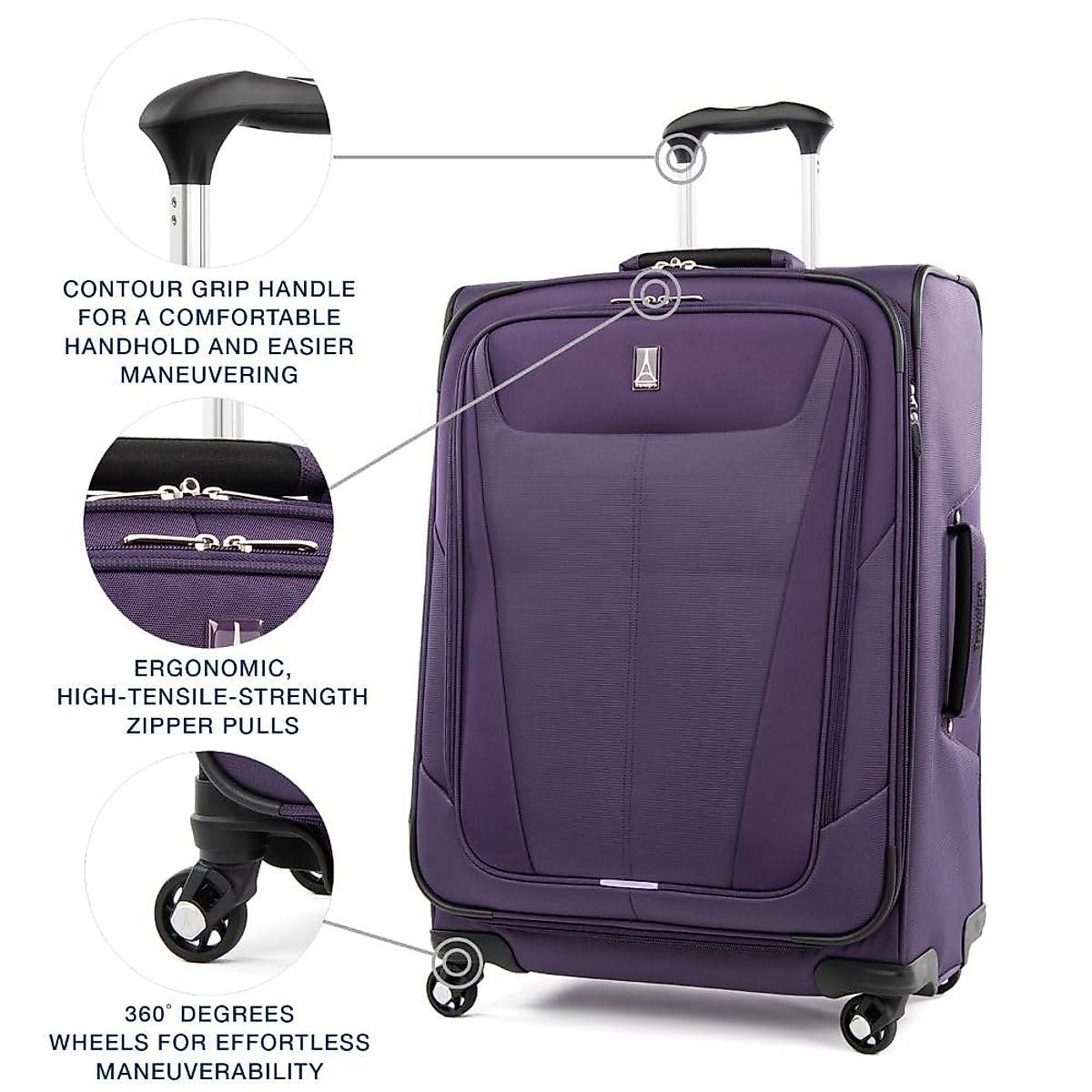 Travelpro Maxlite 5 Softside Expandable Checked Luggage with 4 Spinner Wheels, Lightweight Suitcase, Men and Women, Imperial Purple, Checked Medium 25-Inch