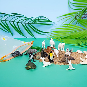 Polar and Sea Animals Figurines Playset 16 Pcs, Detailed Bear, Whale Figures, Walrus, Penguin Toy Set, Cake Toppers Birthday Gift for Kids