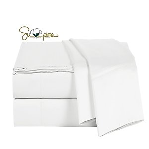 ELINEN 100% Supima Cotton Sheets 600 Thread Count,Bed Sheet Set King Size Sheets 4 Pieces,Soft & Silk Sateen Weave, Fits Mattress Up to 18",Deep Pocket, Breathable & Fade Resistant(White,King)