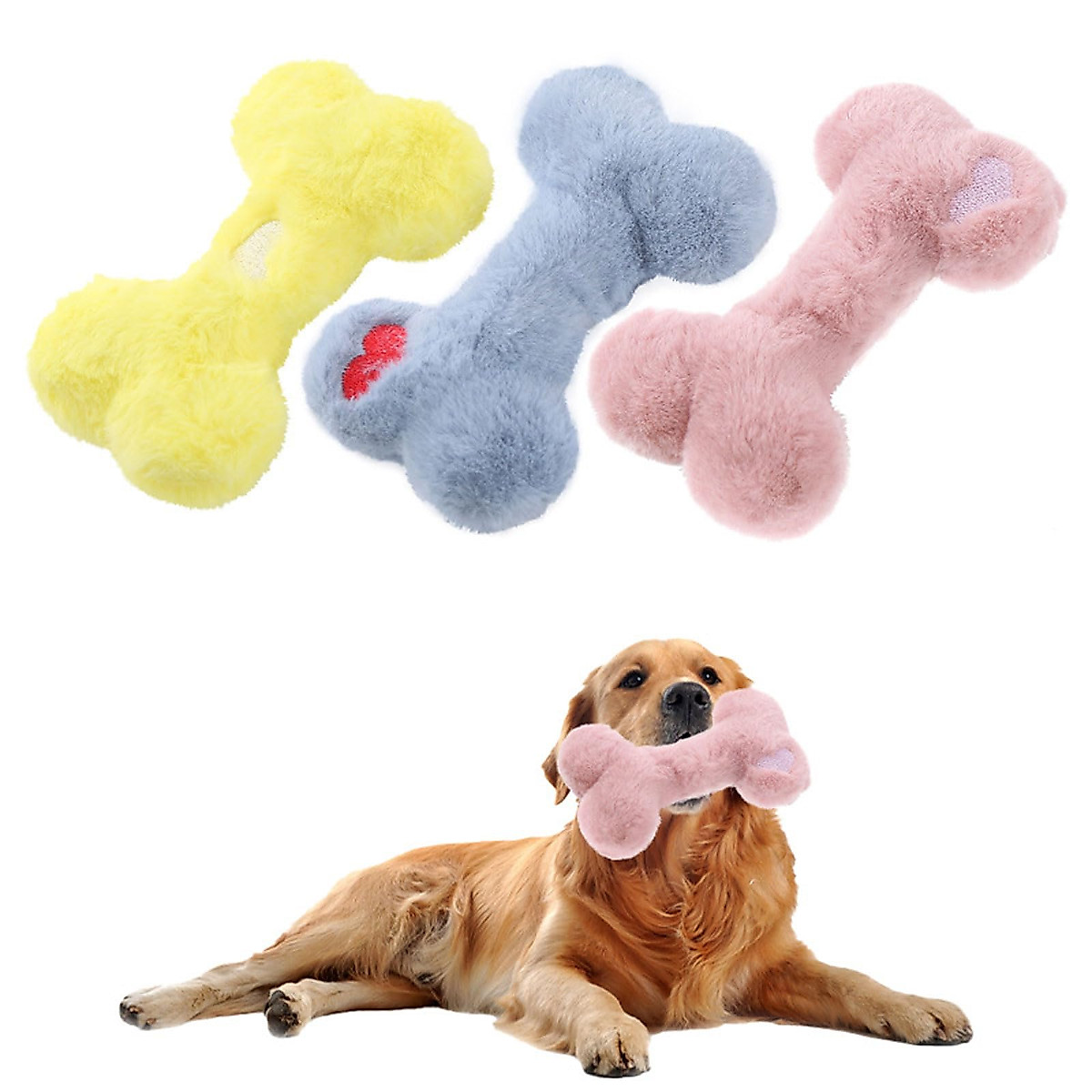 ROYALEAD Pet Dogs Chewing Toy for Small Dogs Plush Bone Toy 3PCS Interaction Pet Teething Toy Aggressive Chewer Toy Dog Favor