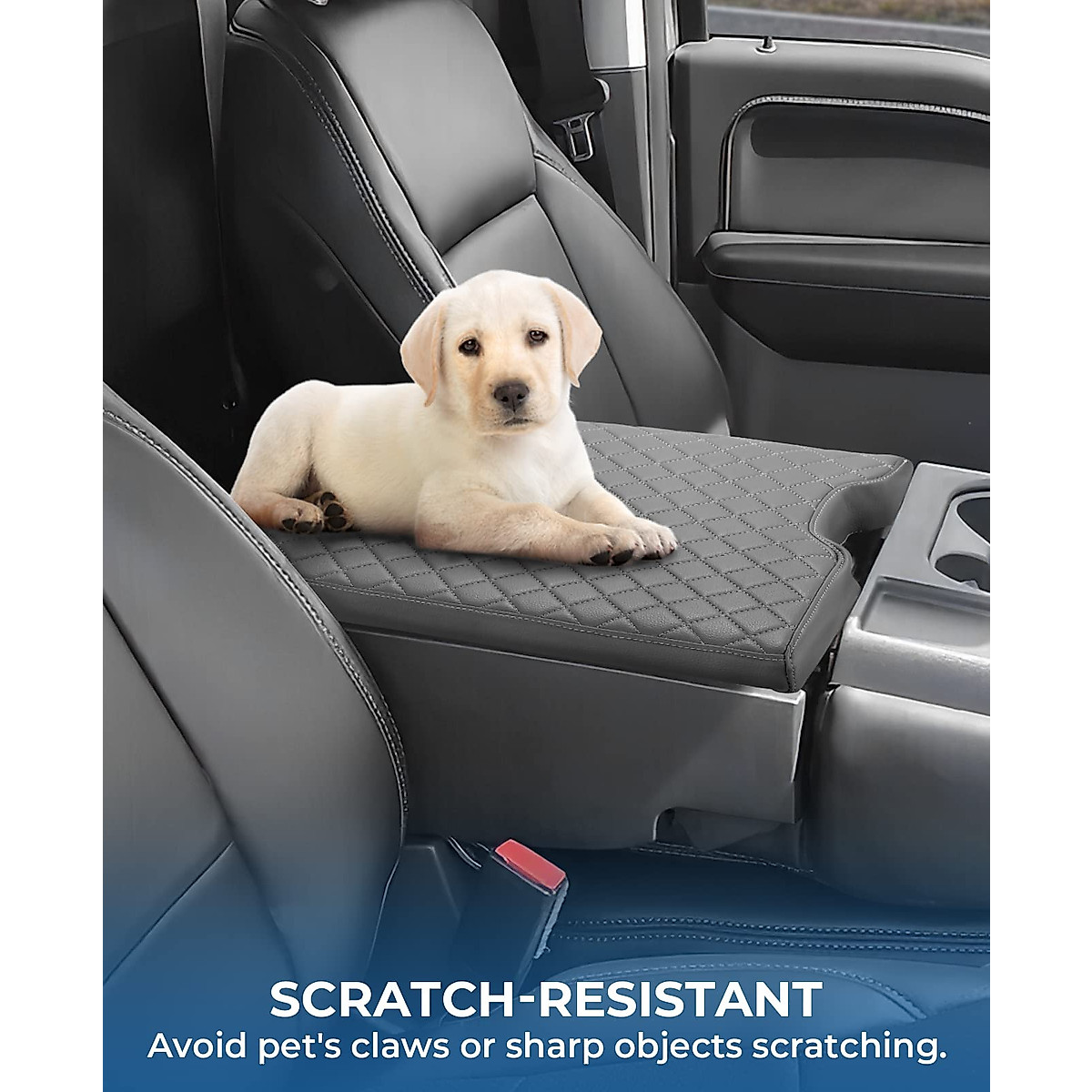 ISSYAUTO Center Console Cover Compatible with 2015-2023 2024 F150, 2017-2023 2024 F250 F350 F450 with 40/20/40 Jump Seat, Leather Armrest Cover Center Console Cushion, Gray (Jump Seat Only)