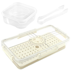 Quixleen Bacon Container for Refrigerator with Food Serving Tong and Small Square Storage Box Bacon Keeper with Sealing Lid Draining Plate Recording Function on the Lid