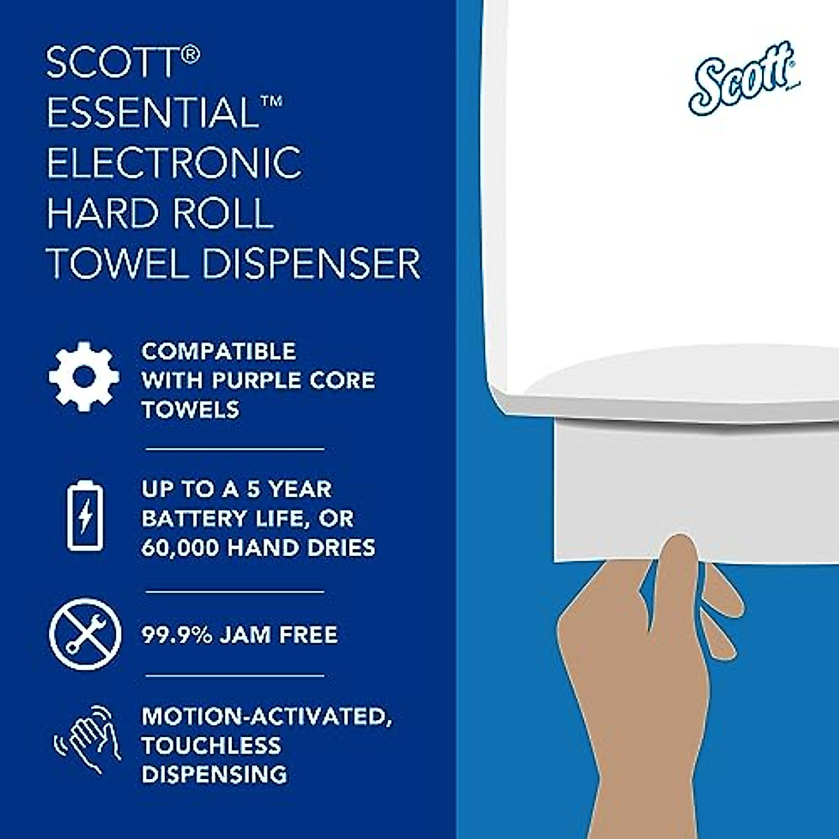 Scott Essential Hard Roll Paper Towel Electronic Dispenser (48858), Fast Change, White 12.7" x 15.76" x 9.57"