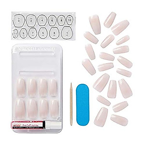 KISS Classy French Nail Manicure Kit with Gel Finish, Long, Coffin Shaped, Includes Mini Nail File, Manicure Stick, 28 Fake Nails & Pink Glue (Net Wt. 2 g), Be-You-Tiful', 28 Count