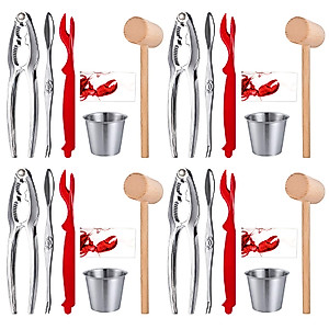 Crab Crackers and Tools - 4 Lobster Crackers, 4 Lobster Forks, 4 Seafood Forks, 4 Butter Cups, 4 Wooden Crab Mallets, 4 Lobster Bibs