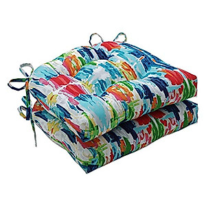 Pillow Perfect Outdoor/Indoor Abstract Reflections Large Chair Pads, 17" x 17.5", Blue 2 Count