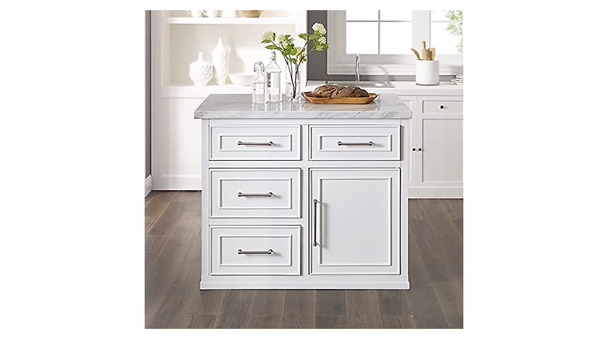 Crosley Cutler Kitchen Island with Faux Marble Top - White