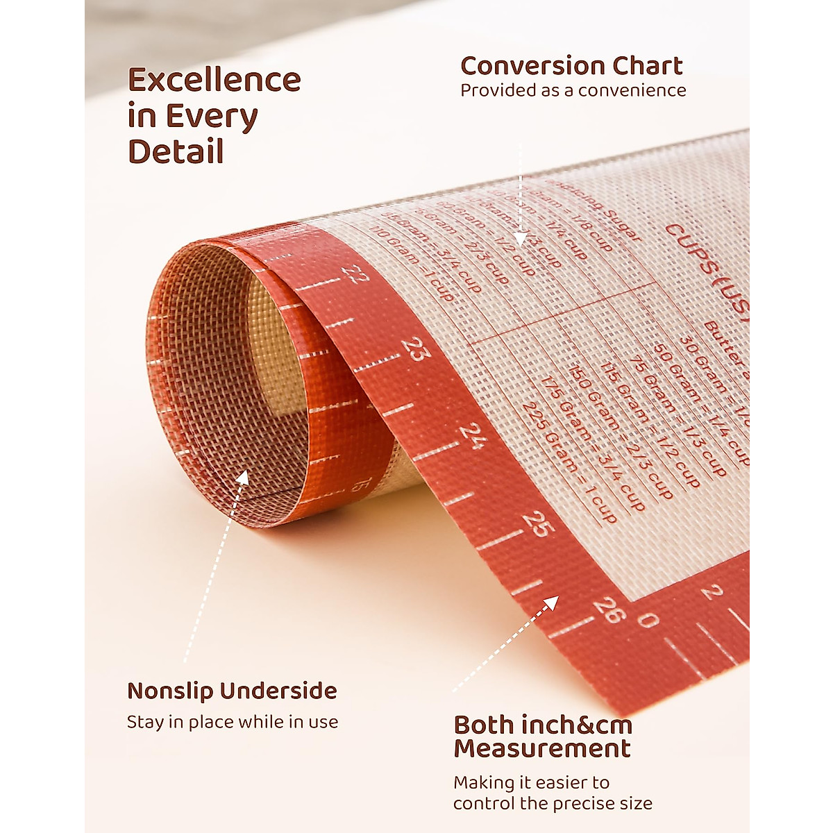 28x20 Inch Extra Large Silicone Pastry Mats for Rolling Dough Non Slip-Silicone Dough Mat for Counter, Large Silicone Baking Mat, Reusable with Measurements - For Cookies, Bread, Pizza, Fondant, etc.
