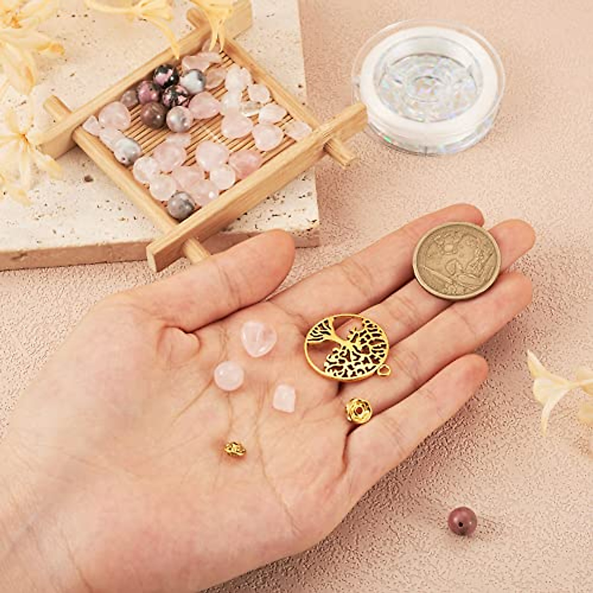 Mega Pet Gemstone Bracelet Making Kit Natural Gemstone Beads with Alloy Beads Alloy Pendants Jump Rings Elastic Thread for DIY Bracelet Jewelry Making