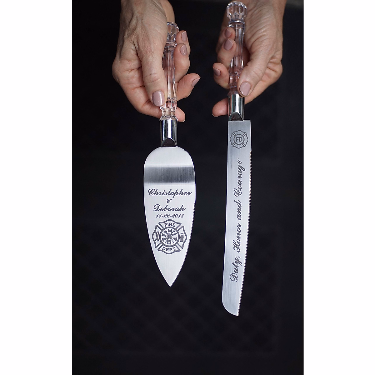 Firefighter Maltese Cross Cake Knife/Server Set Personalize with Names and Date