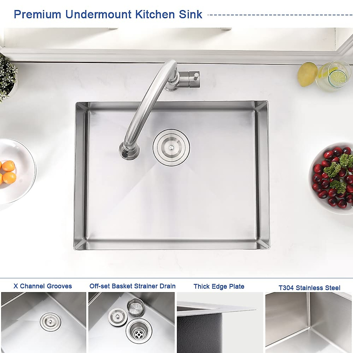 Stainless Steel Undermount Utility Sink-Hovheir 24"x19"x12" Deep Undermount Stainless Steel Laundry Sink Undermount Kitchen Sink 16 Gauge Single Bowl Laundry Room Sink Outdoor Sink