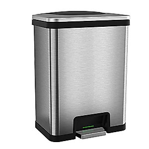 Halo TapCan 13 Gallon Effortless Trash Can with One-Tap Pedal Sensor and Odor Control System and AC Adapter-Stainless Steel with Black Trim