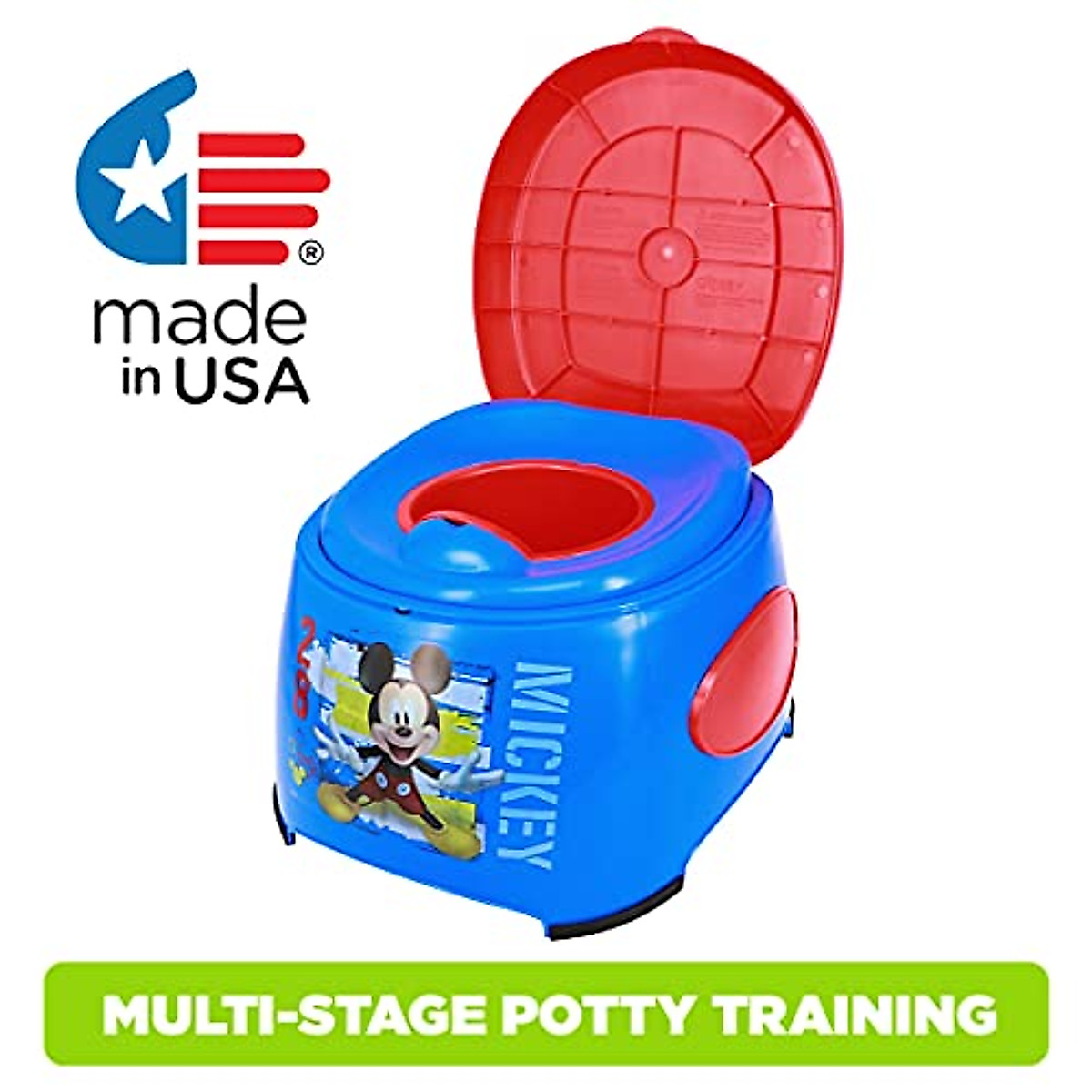 Disney's Mickey Mouse "Fun Starts Here" 3-in-1 Potty Training System for Toilet Training Kids, Multi-Stage Potty Training - Floor Potty, Detachable Potty Ring, Step Stool|Toilet Seat for Kids&Toddlers