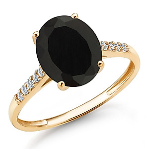 Gem Stone King 10K Yellow Gold 10X8MM Oval Gemstone Birthstone & White Diamond Engagement Ring | Yellow Gold Ring For Women | Available in Size 5-9