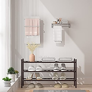 RONGJIA 3 Tier Bamboo Shoe Rack for Closet Free Standing Wood Shoe Shelf Storage Organizer for Entryway Small Space Stackable, Brown