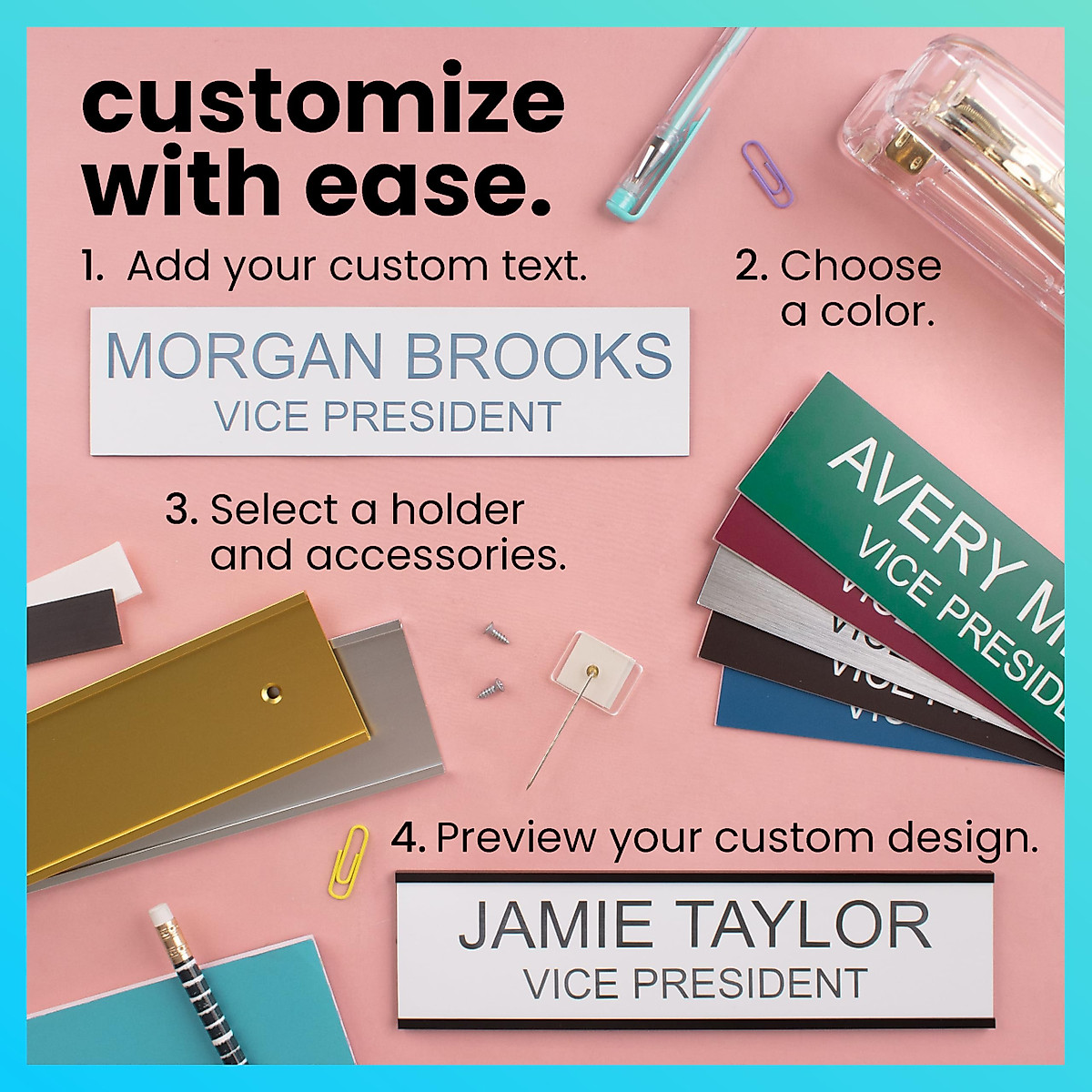 2" x 8" Custom Engraved Name Plate with Square Corners