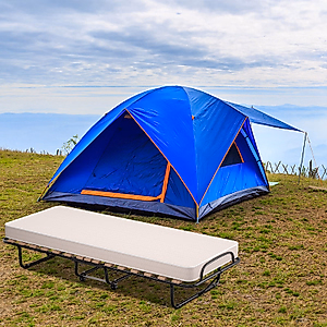 GOFLAME Rollaway Beds with Memory Foam Mattress, Folding Bed Cot Size for Adults, Portable Guest Beds with Sturdy Metal Frame for Spare Bedroom & Office