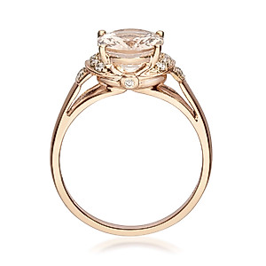 Gin & Grace 10K Rose Gold Real Diamond Ring (I1) with Genuine Morganite Daily Work Wear Jewelry for Women Gifts for Her