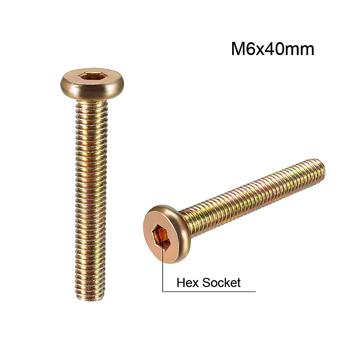 uxcell M6x40mm Furniture Screw Hex Socket Machine Screws Zinc Plated Fasteners Bolts Full Thread Carbon Steel 10Pcs