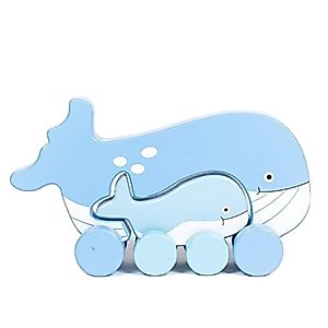 Big & Little Whale Push Toy by Jack Rabbit Creations- 2 in 1 Wooden Roller Animals- STEM Toys for Toddlers Develops Coordination- Ages 18 Months+