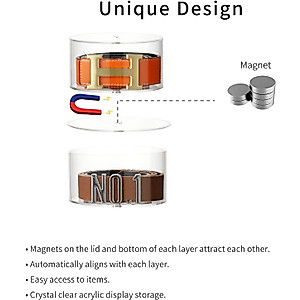 MESAILUP Belt Rack Organizer 3 Layers Acrylic Display Case with Magnet, Acrylic Stackable Drawers Storage Holder for Accessories Like Watches, Jewelry, Makeup, Bracelets, Rings, Craft Toy & Tie