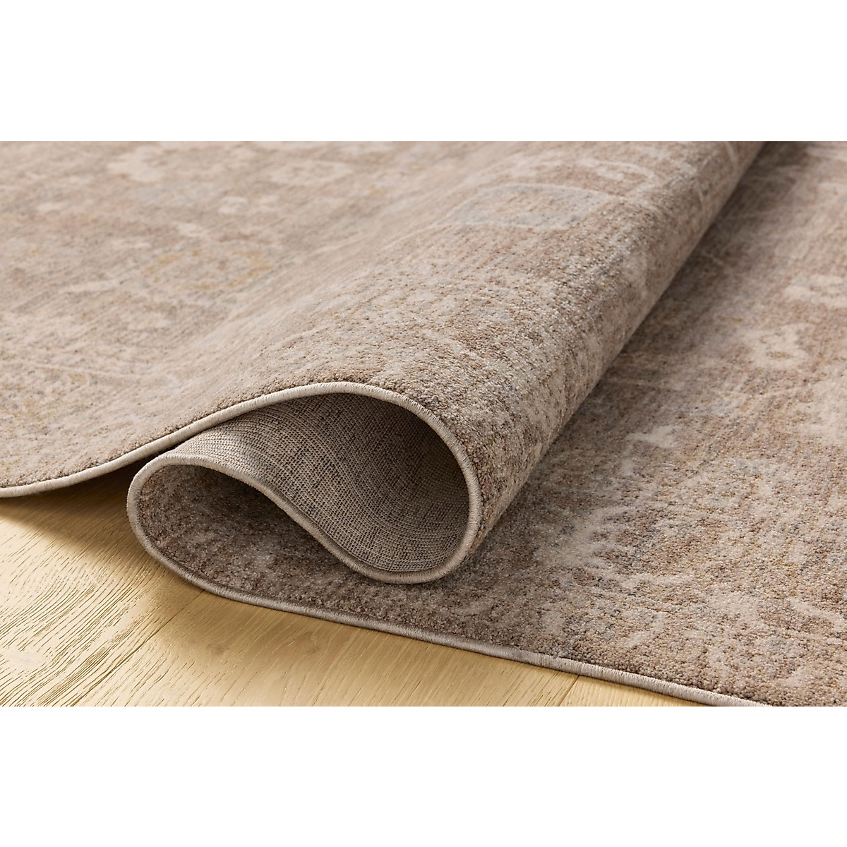 Loloi Chris Loves Julia Louisa Collection LOI-03 Taupe/Ivory 5'-3" x 5'-3", .38" Pile Height, Round Area Rug