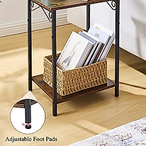 Hoctieon 2 Tier End Table, Small Night Table, Narrow Side Table with Storage, Nightstand for Small Spaces, Living Room, Bedroom, Sofa Couch, Rustic Brown