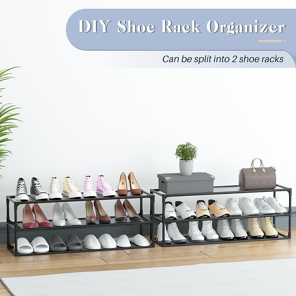 TY ARTS & CULTURE 2 Pack 6-Tiers Shoe Rack Organizer, Sturdy Metal Pipes & Durable Non-Woven Fabric, Space Saving Tall Shoe Rack Hold 48-60airs, Shoe Rack for Entryway (Black)