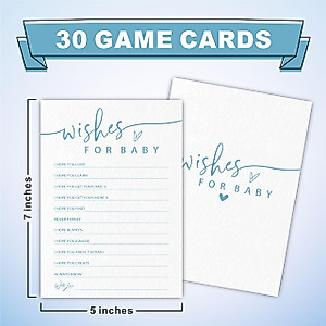 Wishes for Baby Game Set for Baby Shower - Minimalism White & Blue - 30 Double-Sided Fill in Style Game Cards for Gender Reveal, Baby Announcement, Party Favor & Supplies - C05