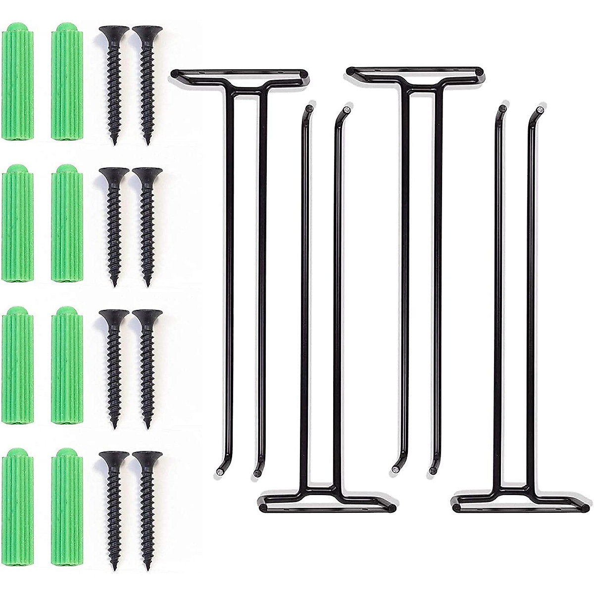 Wine Glass Rack, 11.8 Inch Black Wall Mounted Under Cabinet Wine Glass Holder Iron Wire Glasses Storage Hanger Organizer, Hanging Stemware with 8 Screws & 8 Tubes for Cabinet Kitchen Bar (4 Pack)