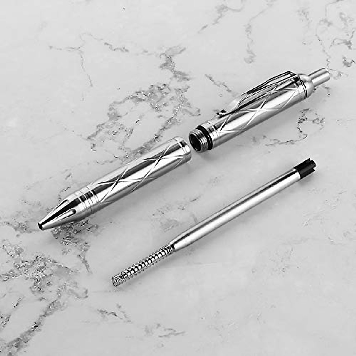 SMOOTHERPRO Stainless Steel Push Button Mechanism Pen Solid Comfortable Weight for Holding Click Ballpoint for Christmas Birthday Festival Signature Gift(PSS043)