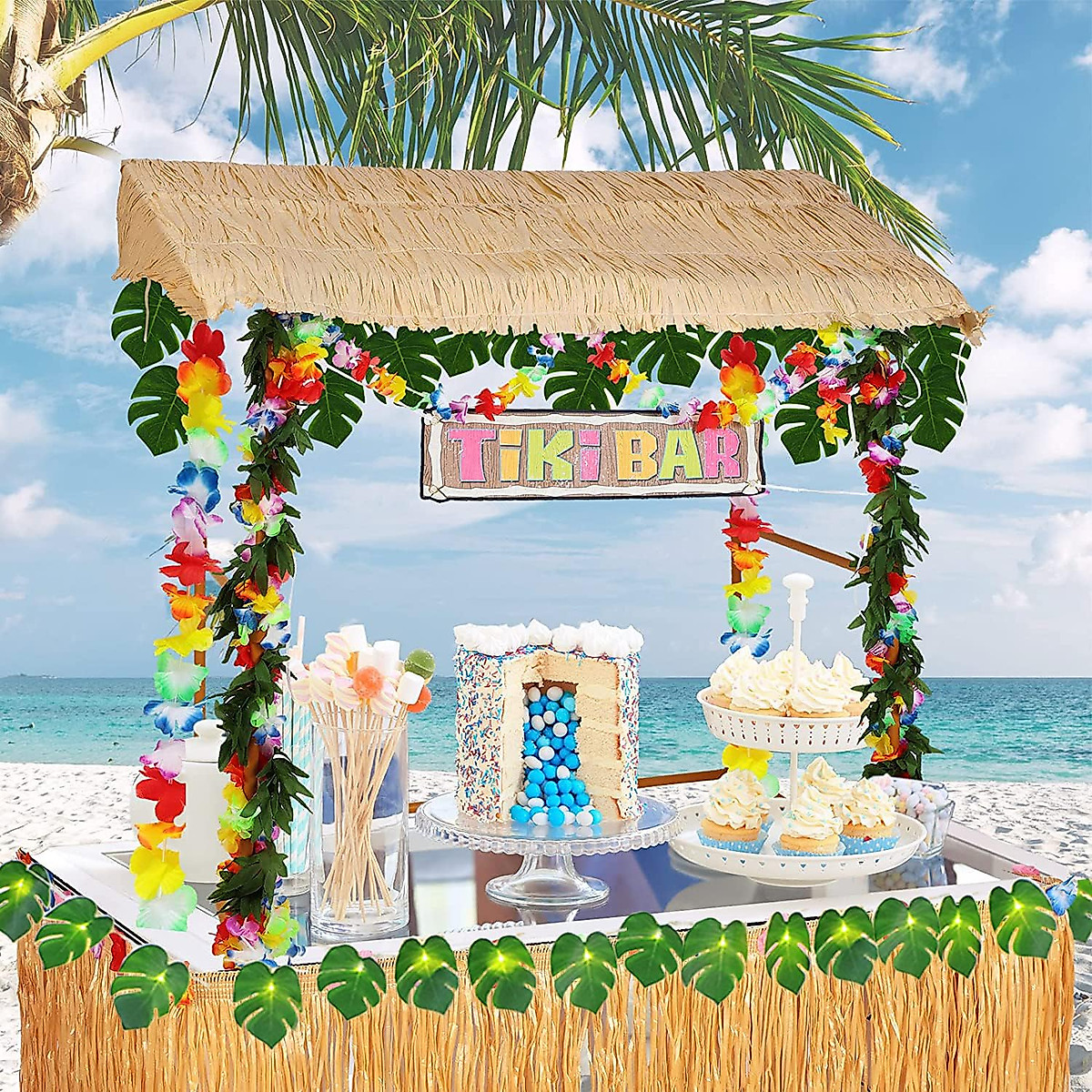 20 LED Palm Leaves String Lights, Tropical Artificial Monstera Leaf Wall Hanging Vine Leaf for Hawaiian Luau Party Jungle Theme Beach Birthday Home Decorations (A Monstera Leaf String Lights 1 Pcs)