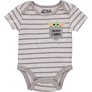 STAR WARS Mandalorian The Child Baby Boys One Piece Bodysuit Three Pack - Baby Yoda Baby Clothes (Green/White/Grey, 3-6 Months)
