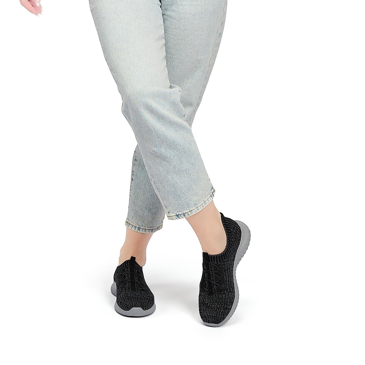 konhill Women's Comfortable Walking Shoes - Tennis Athletic Casual Slip on Sneakers 7 US Dark Grey/Grey,37.5