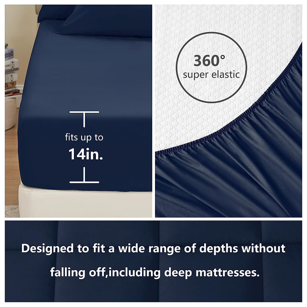 CozyLux Navy Blue Bed in a Bag - 7 Piece Comforter Set, Quilted Comforter (Queen), All Season, Flat & Fitted Sheets, Pillowcases