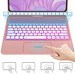 Keyboard Case for iPad Air 13 inch (M2) 2024, Touch iPad 12.9 inch 4th 3rd Generation Case with Keyboard 2020/2018,7 Colors Backlits Keyboard with Trackpad,Magic 360° Rotatable,Pencil Holder-Rose Gold